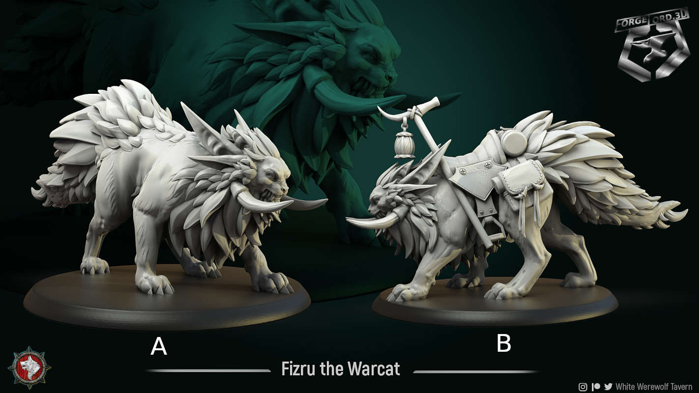Fizru the Warcat, 32mm - ForgeLord.3D Fantasy Miniatures