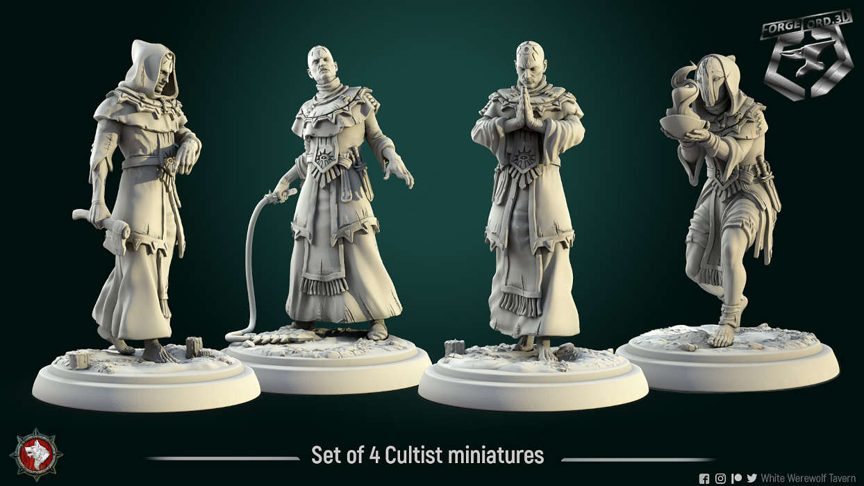 Set of 4 Cultist 32mm - ForgeLord.3D Fantasy Miniatures