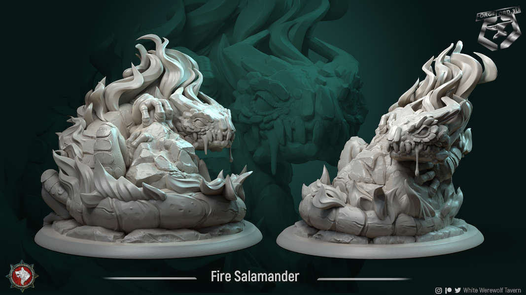 Fire Salamander, statue 75mm - ForgeLord.3D Fantasy Miniatures