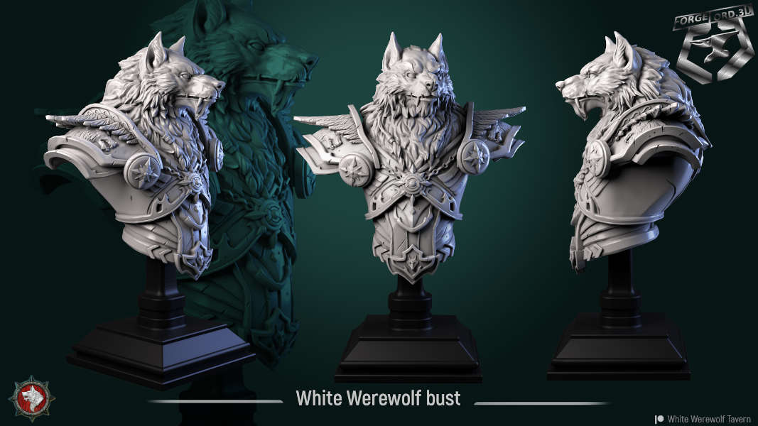 White Werewolf , bust 75mm - ForgeLord.3D Fantasy Miniatures