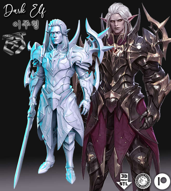 Dark Elf, statue 75mm - ForgeLord.3D Fantasy Miniatures