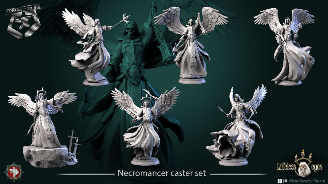 Necromancer caster set, 32mm - ForgeLord.3D Fantasy Miniatures