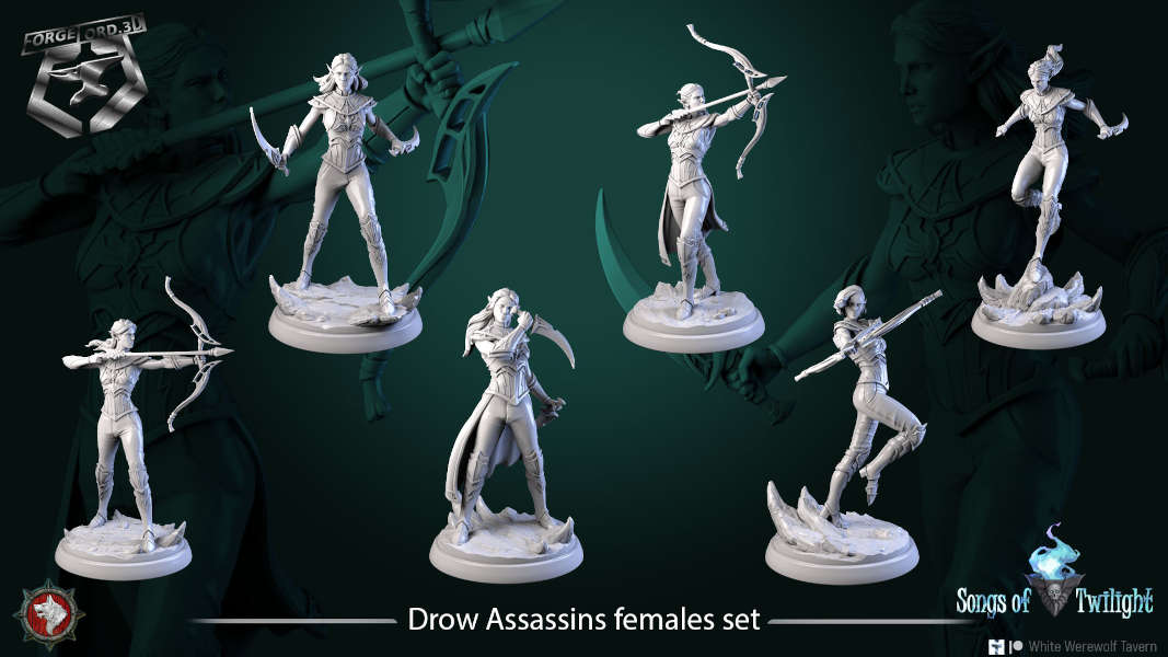 Drow Assassins females set, 32mm - ForgeLord.3D Fantasy Miniatures
