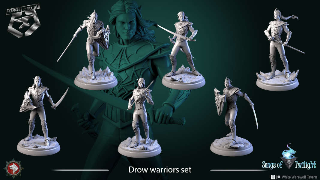 Drow warriors set, 32mm - ForgeLord.3D Fantasy Miniatures