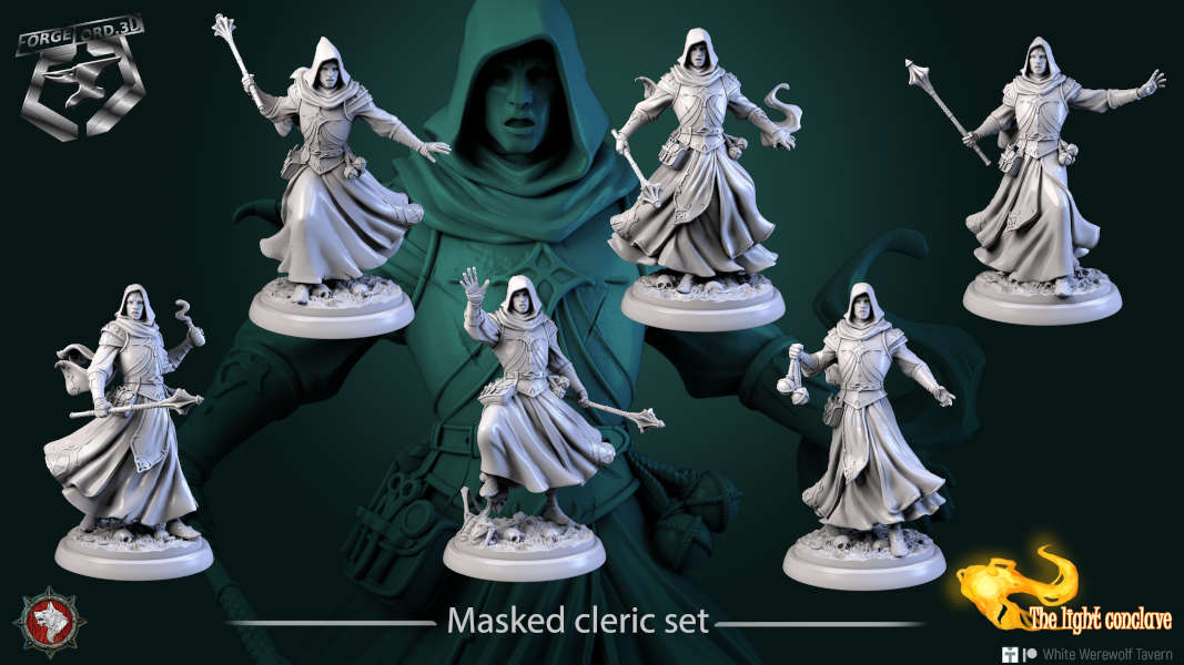 Masked cleric set, 32mm - ForgeLord.3D Fantasy Miniatures