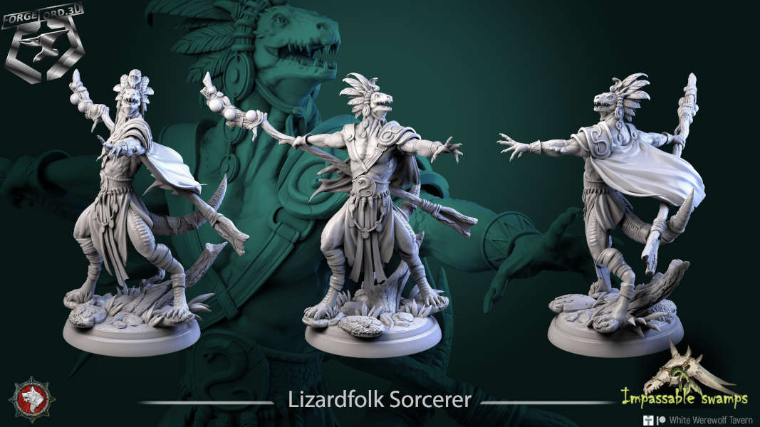 Lizardfolk Sorcerer statue 75mm - ForgeLord.3D Fantasy Miniatures