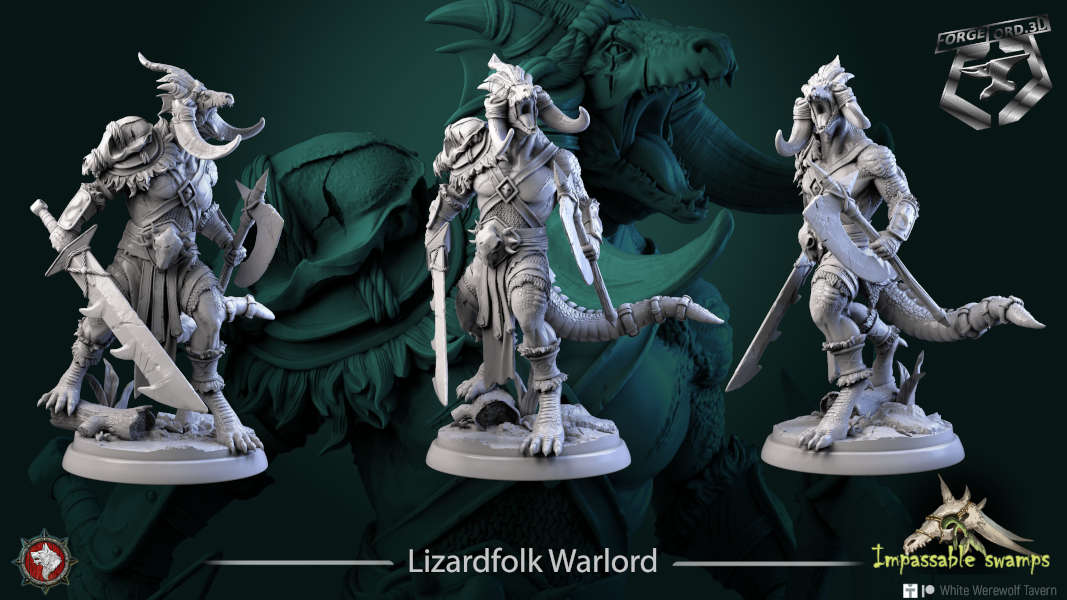 Lizardfolk Warlord statue 75mm - ForgeLord.3D Fantasy Miniatures