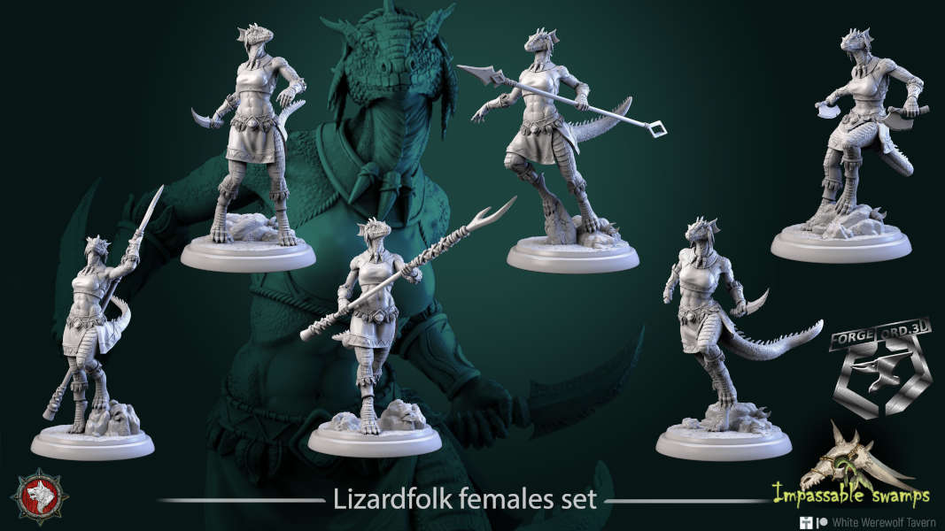 Lizardfolk females set, 32mm - ForgeLord.3D Fantasy Miniatures