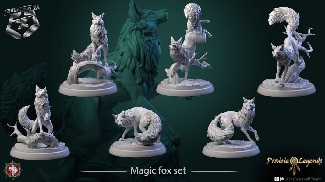 Magic fox set, 32mm - ForgeLord.3D Fantasy Miniatures