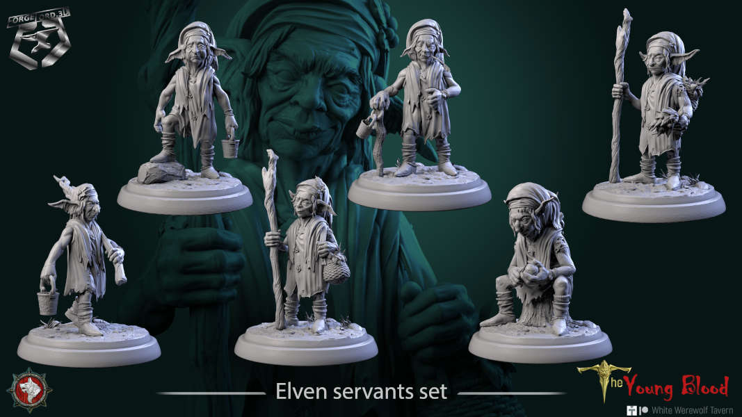 Elven servants set, 32mm - ForgeLord.3D Fantasy Miniatures