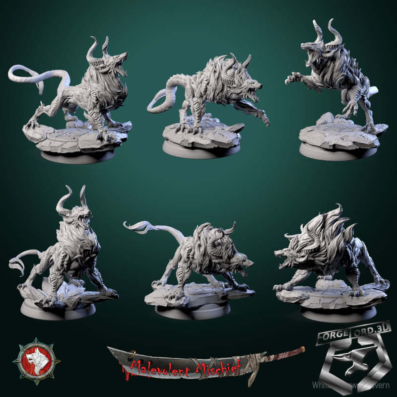 Infernohound set, 32mm - ForgeLord.3D Fantasy Miniatures