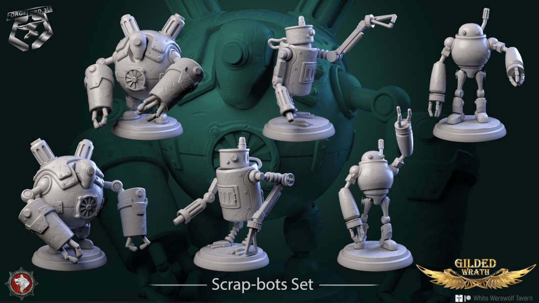 Scrap -bots set, 32mm - ForgeLord.3D Fantasy Miniatures